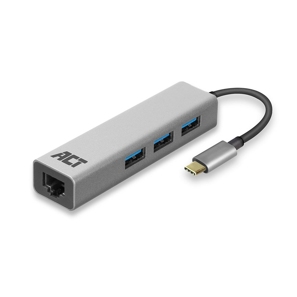 ACT USB-C Gbit Network Adapter w/US B Hub | ITC MULTIMEDIA